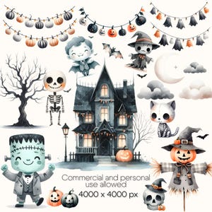 Cute Halloween Watercolor Clipart Bundle, Pumpkin Clipart, Halloween ...