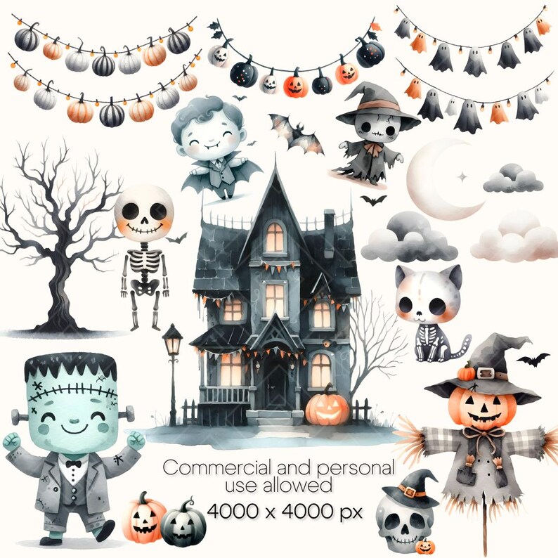 Cute Halloween Watercolor Clipart Bundle, Pumpkin Clipart, Halloween ...