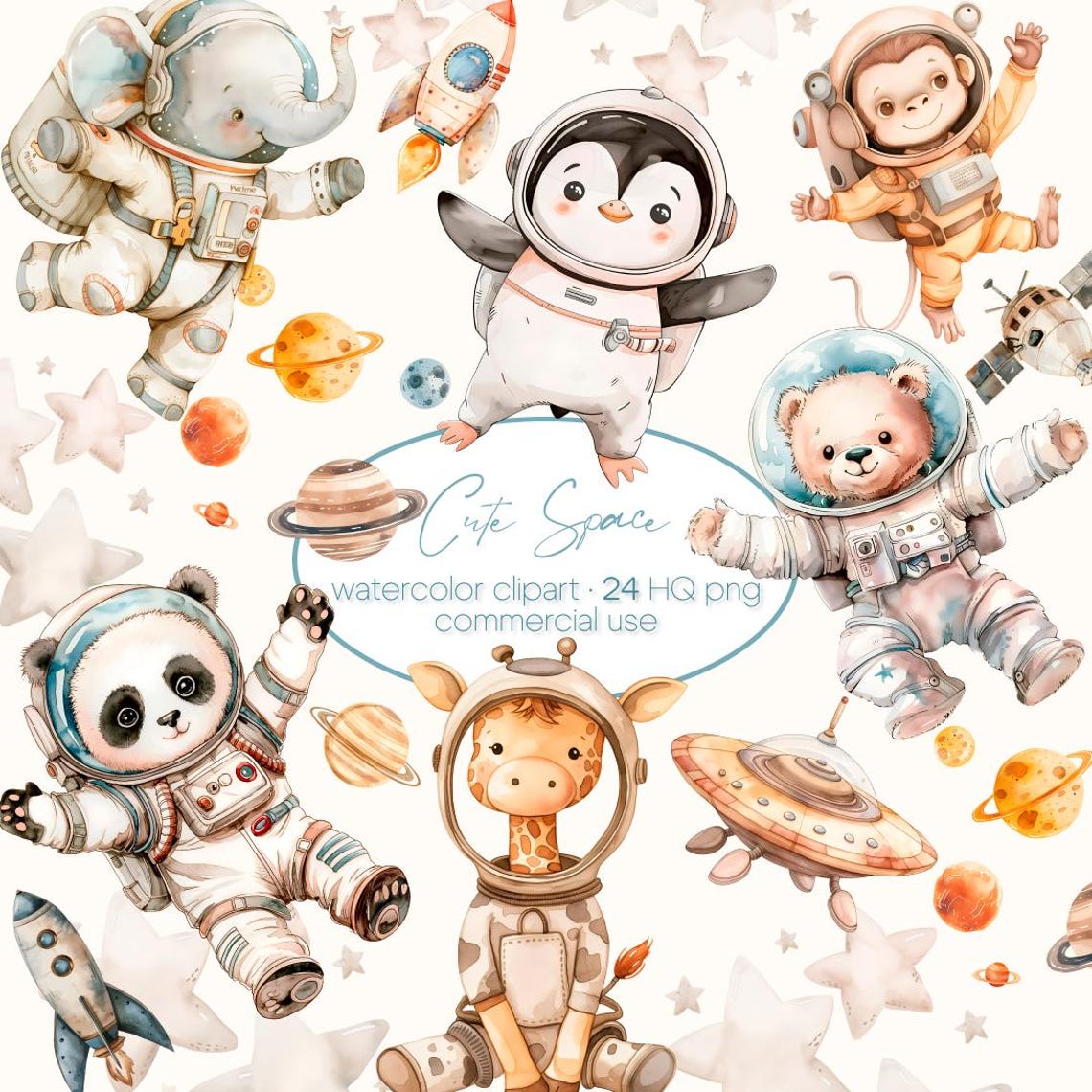 Cute Astronaut Safari Clipart, Cute Space Clipart, Outer Space, Safari ...
