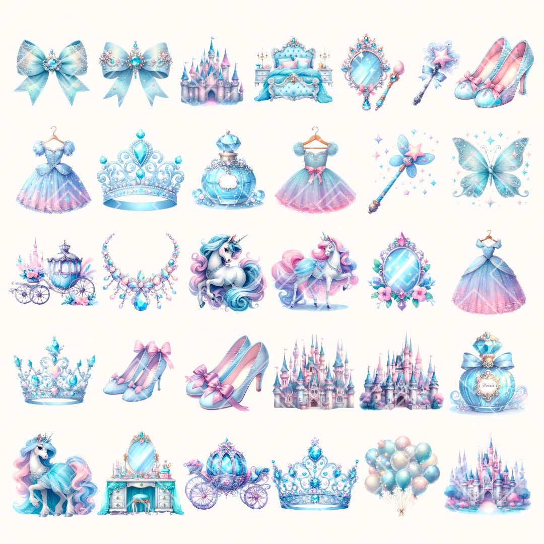 Watercolor Blue Princess Clipart, Little Princess Clipart, Fairytale ...