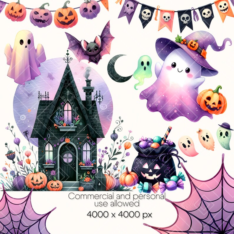 Cute Halloween Watercolor Clipart Bundle, Pumpkin Clipart, Halloween ...