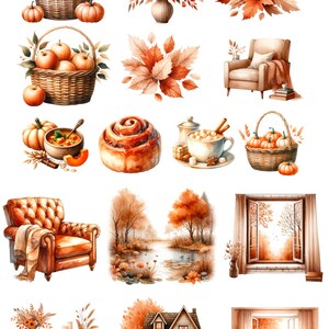 Watercolor Autumn Clipart Bundle, Fall Clip Art, Cozy Autumn PNG ...