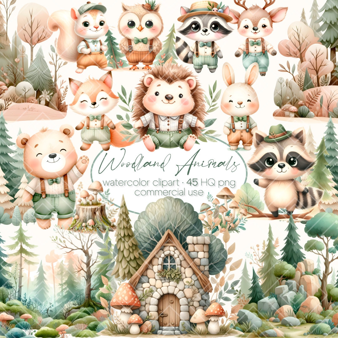 Boho Woodland Animals Clipart Watercolor Bundle, Watercolor Animals ...