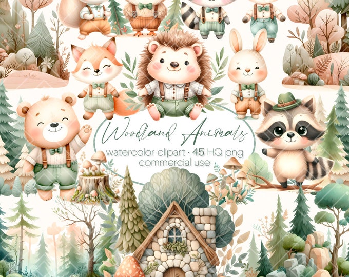 Watercolor Woodland Animals Clipart, Woodland Nursery, Forest Animals ...