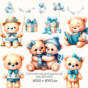 Watercolor Blue Teddy Bear Clipart, Sleeping Teddy Bears, Little Teddy ...