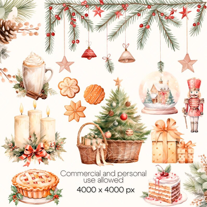 Cozy Christmas Watercolor Clipart: Holiday PNG Set (commercial License ...