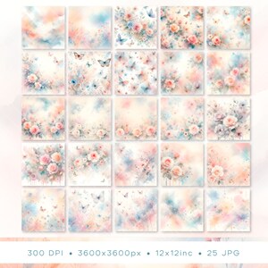 Pastel Floral Watercolor Digital Paper, Wedding Scrapbook Digital Paper ...