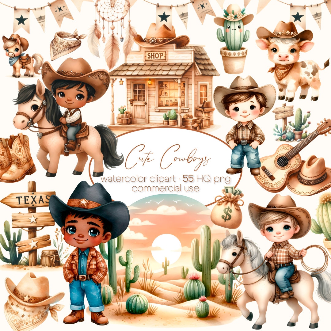 Baby Cowboy Clipart: Western Graphics, Horse, Boots (digital Download ...