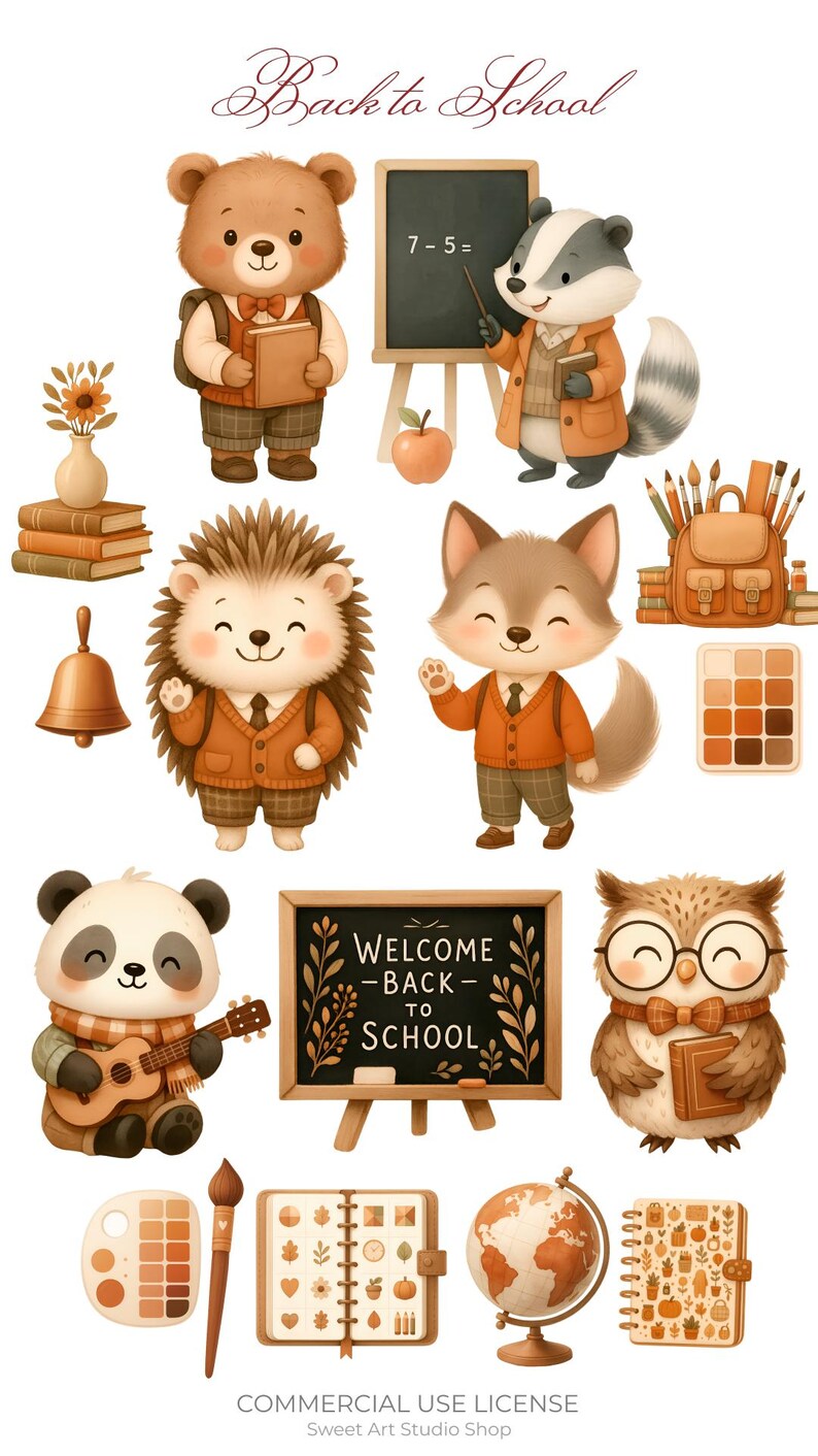 Back to School Clipart, School Animals PNG, Cute Student Animals ...