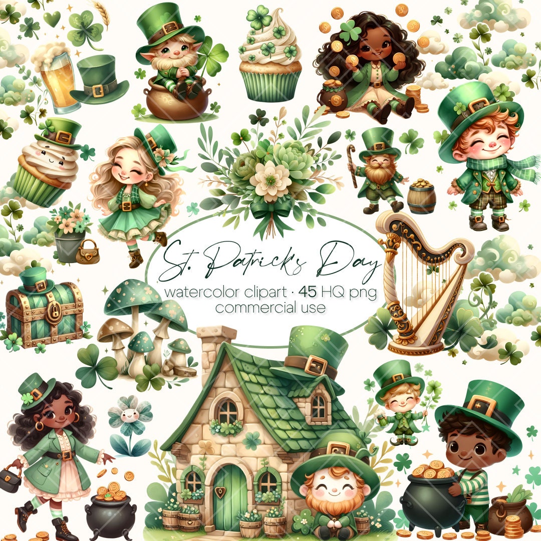 Cute St. Patrick's Day Clipart, Watercolor Saint Patrick's Gnomes ...