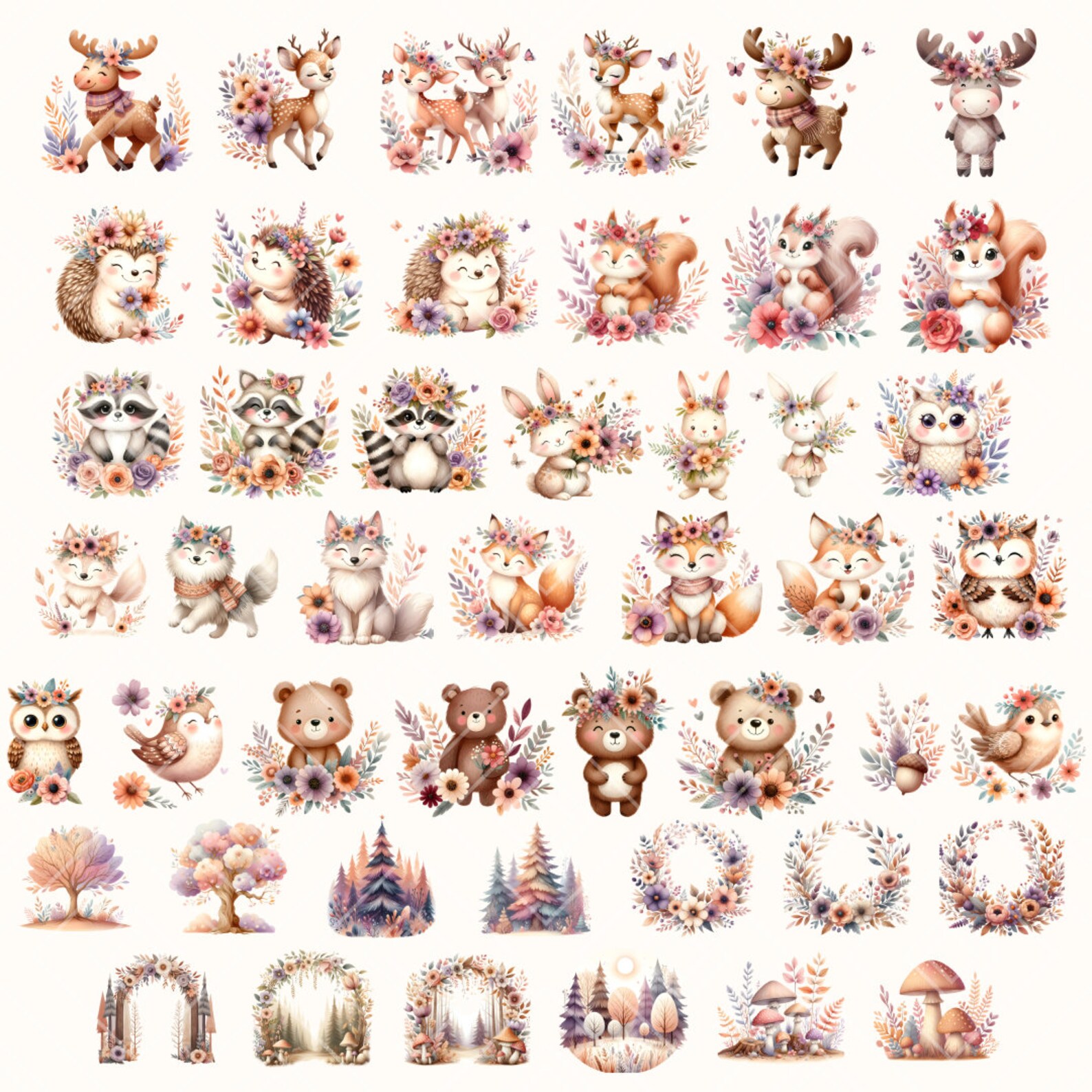 Boho Woodland Animals Clipart Watercolor Bundle, Watercolor Animals ...