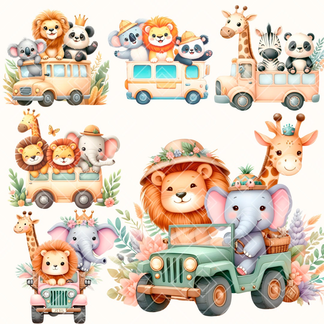 Watercolor Safari PNG, Safari Animals Clipart Watercolor, Jungle Safari ...