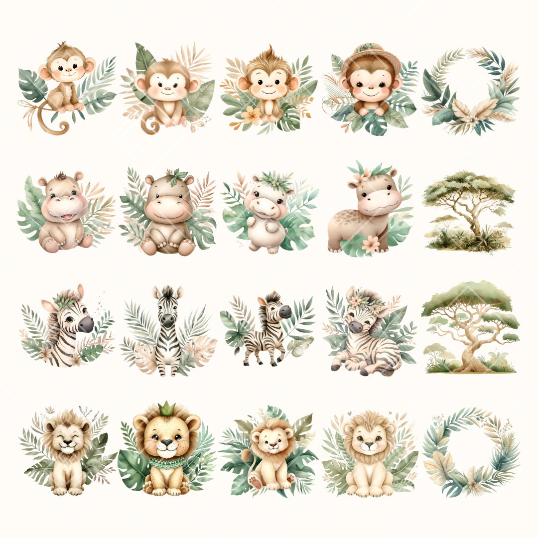 Watercolor Safari PNG Safari Animals Clipart Watercolor - Etsy UK