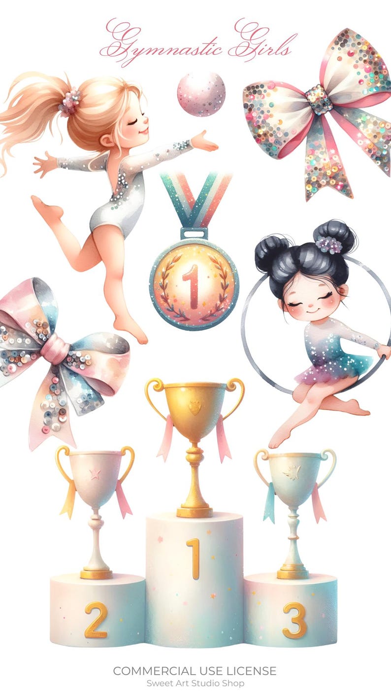 Gymnastics Girls Clipart: Watercolor Gymnast PNG Set (digital Download ...