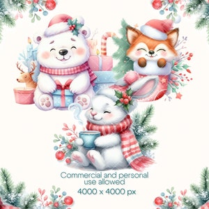 Christmas Animals Watercolor Clipart Bundle, Cute Watercolor Christmas ...