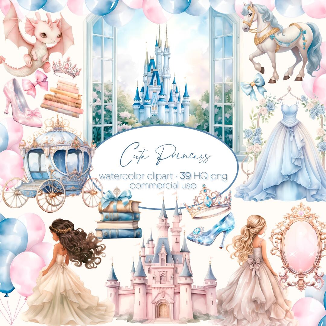 Watercolor Princess Clipart, Little Princess Clipart, Fairytale Clipart ...