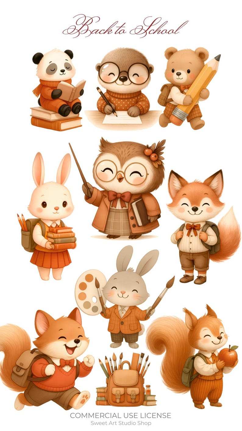 Back to School Clipart, School Animals PNG, Cute Student Animals ...