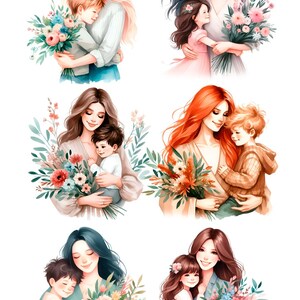Watercolor Mother's Day Clipart, Elegant Floral Mother and Child ...