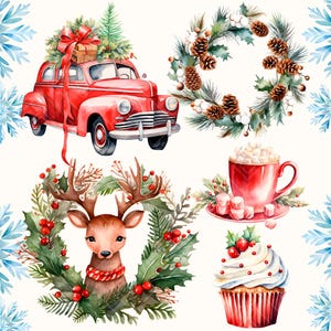 Classic Christmas Clipart Bundle, Christmas Ornaments, Watercolor ...