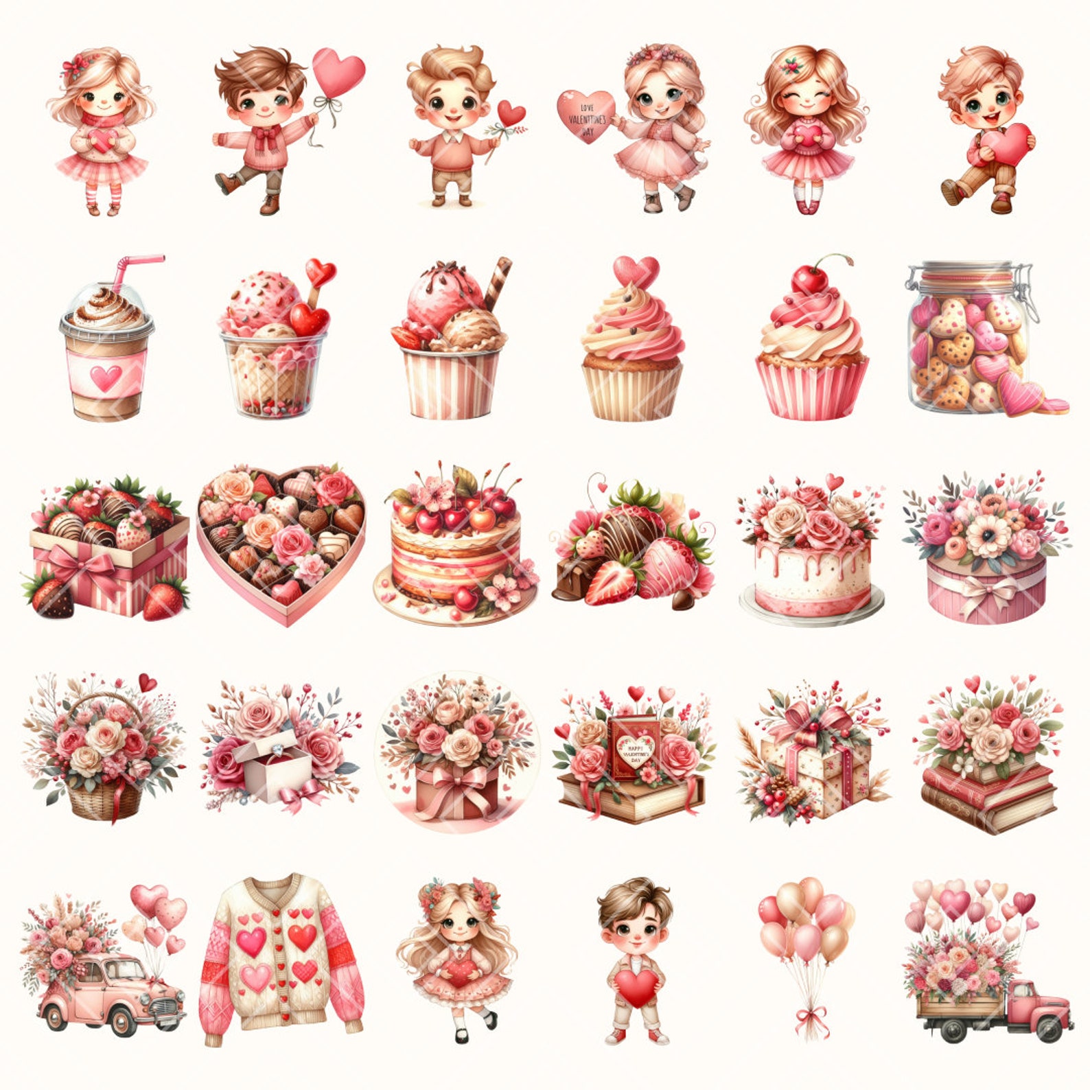 Watercolor Valentines Day Clipart, Sweet Valentine Clipart Bundle ...