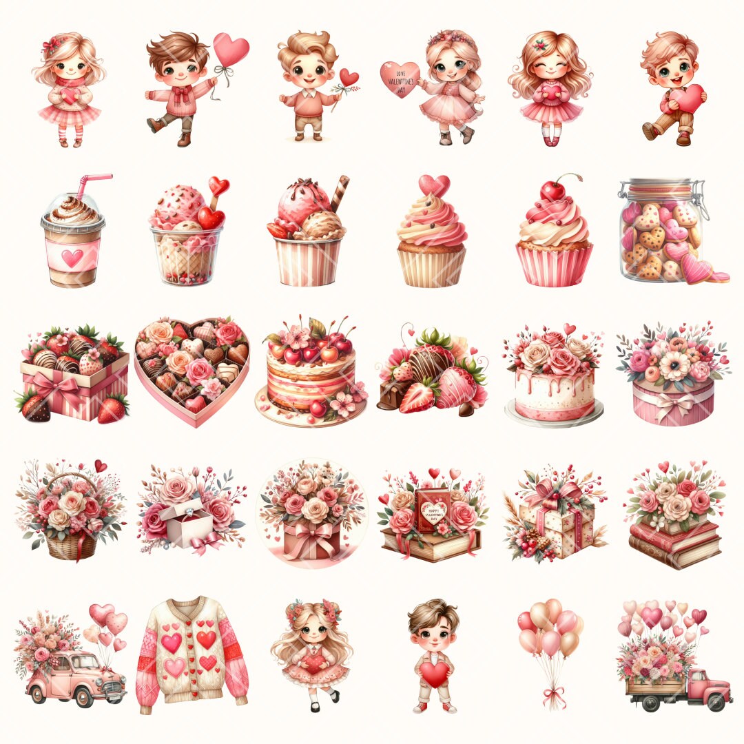 Watercolor Valentines Day Clipart, Sweet Valentine Clipart Bundle ...