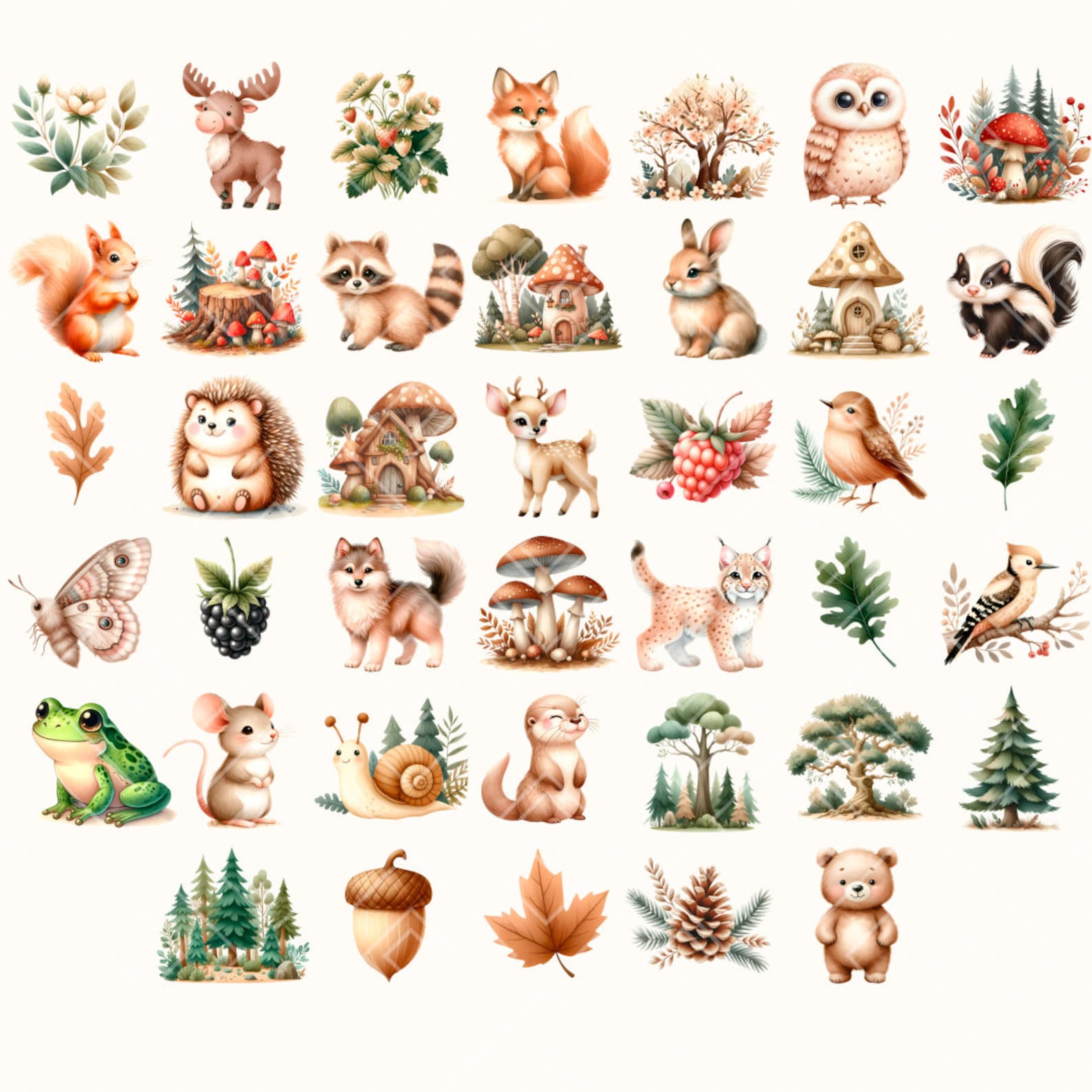 Cute Woodland Animals Clipart, Forest Animals Clipart, Nursery Woodland ...