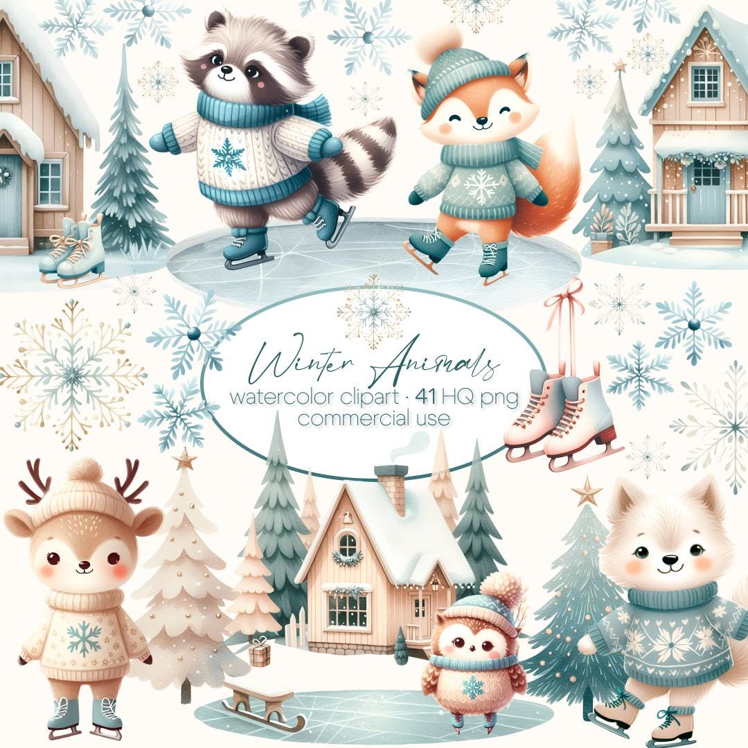 Winter Animals Clipart, Winter Woodland Clipart, Woodland Babies ...