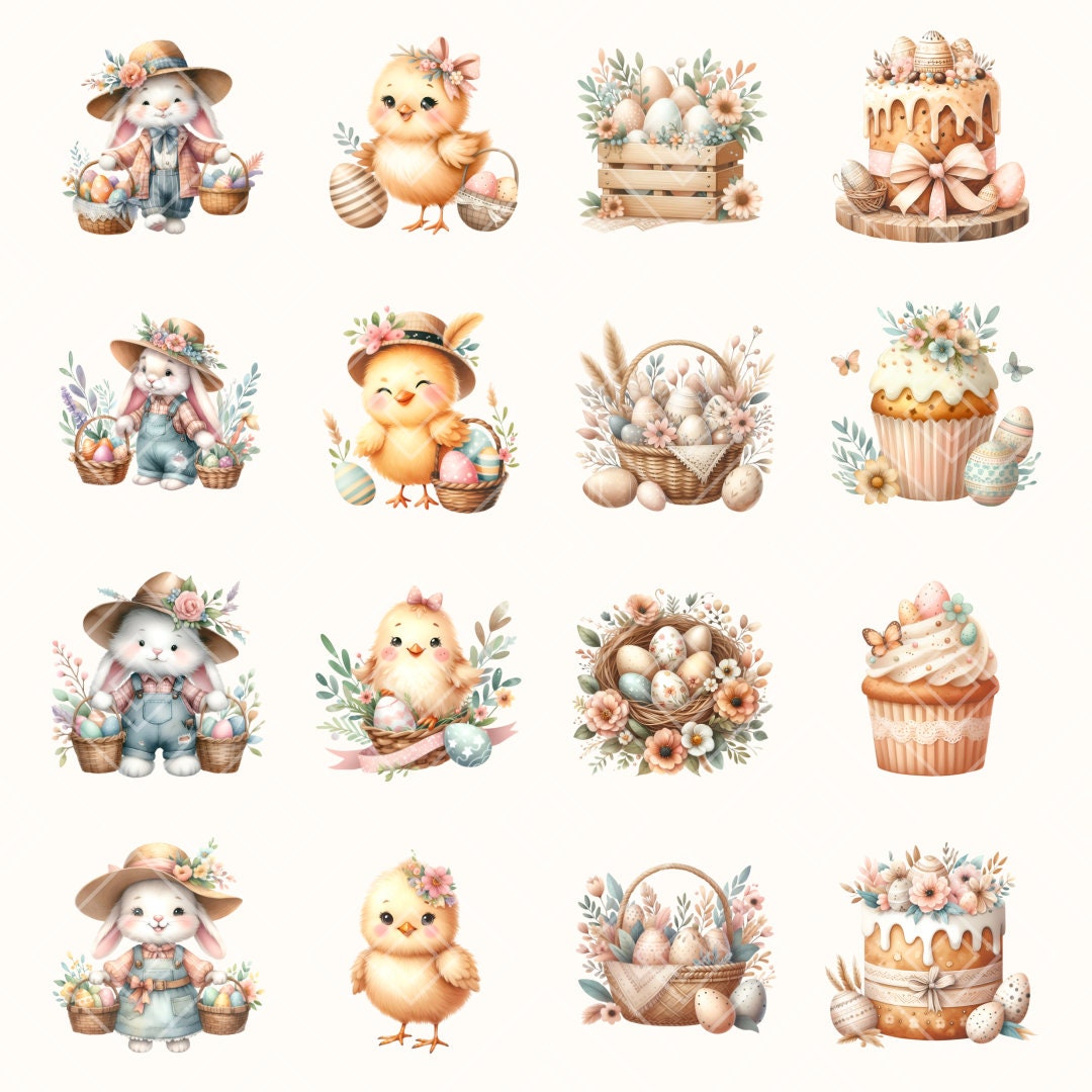 Watercolor Easter Clipart Bundle, Spring Clipart, Easter Bunny, Easter ...