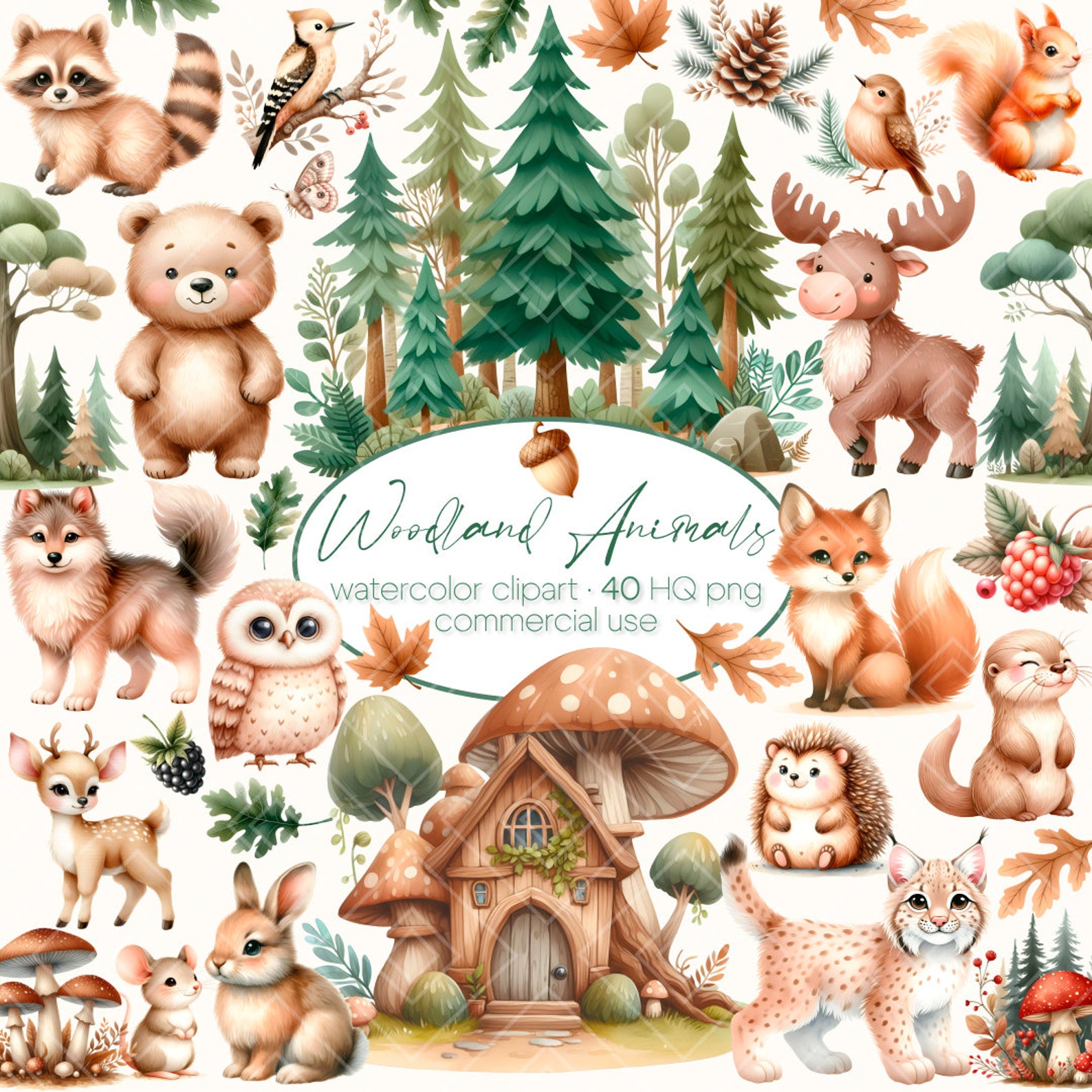 Cute Woodland Animals Clipart, Forest Animals Clipart, Nursery Woodland ...