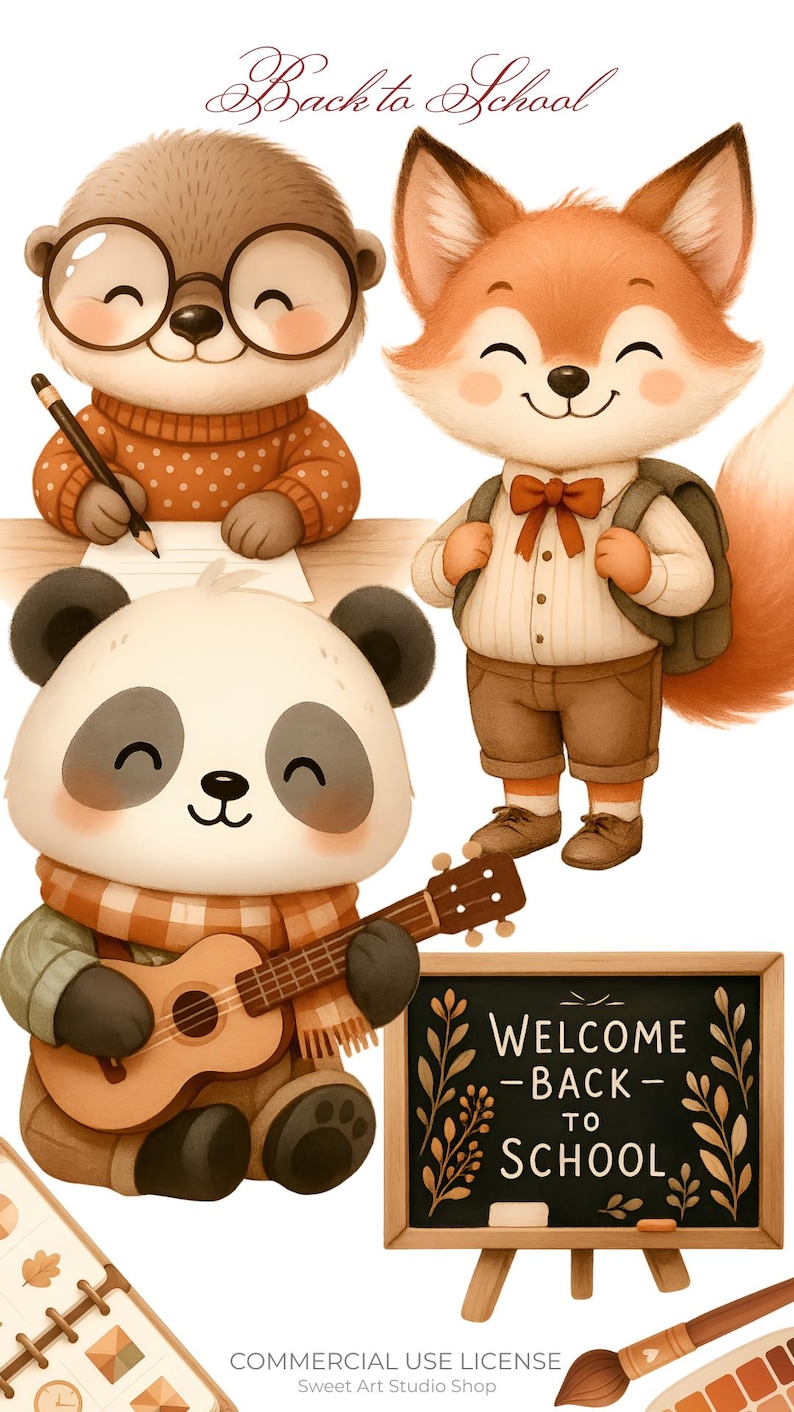 Back to School Clipart, School Animals PNG, Cute Student Animals ...