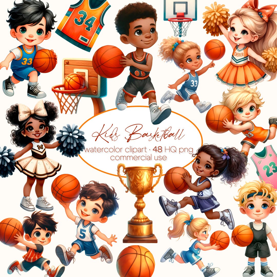 Kids Basketball Clipart, Watercolor Clipart, Kids Clipart, Basketball ...