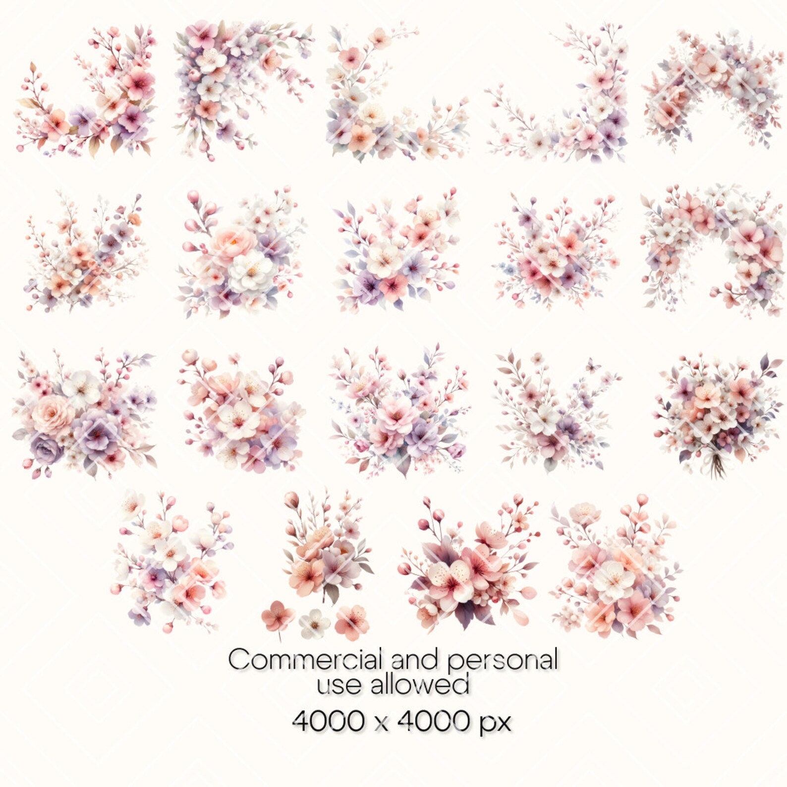 Blossom Floral Clipart,blush Floral Watercolor Clipart, Wedding Clipart ...