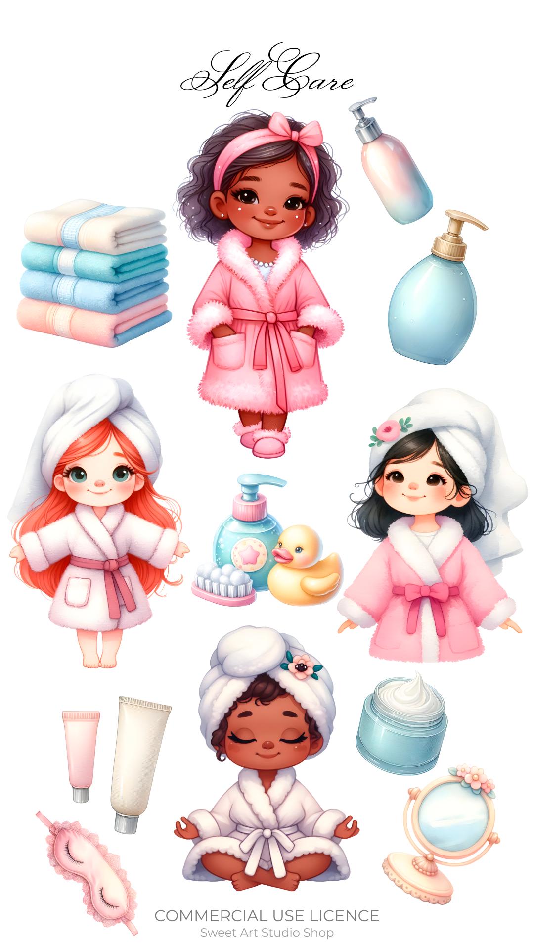 Spa Watercolor Clipart: Self Care Girls, Bath Time (digital Download ...