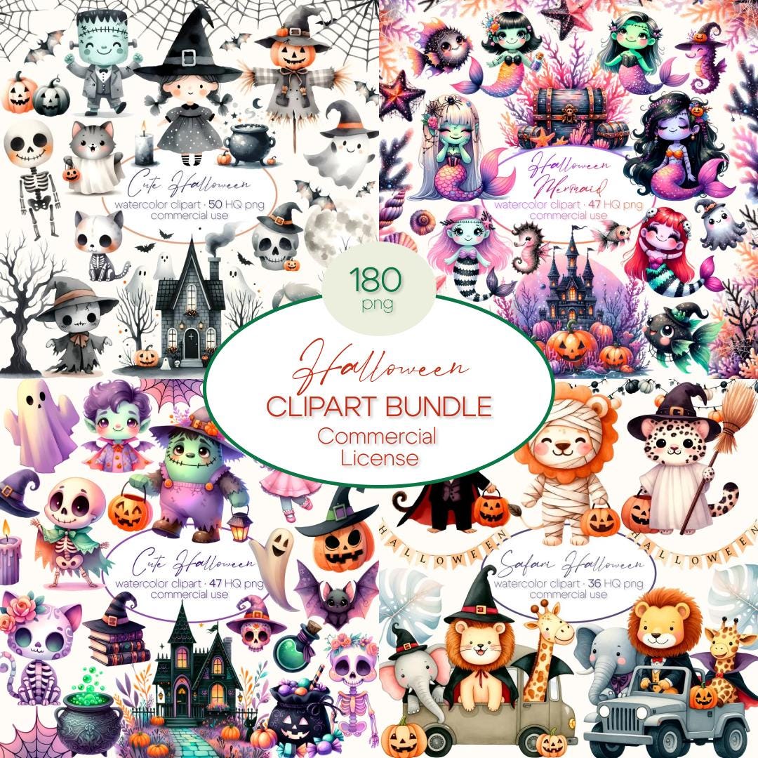 Halloween Clipart Bundle – 180 PNG Elements | Spooky Pumpkins, Ghosts ...