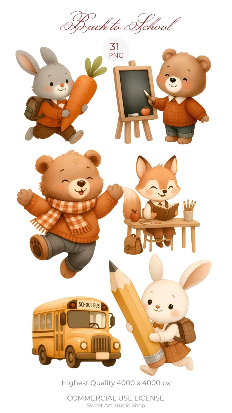 Back to School Clipart, School Animals PNG, Cute Student Animals ...