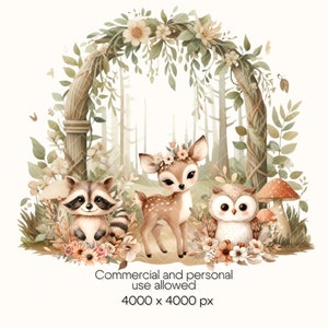 Watercolor Woodland Animals Clipart: 54 PNG Illustrations (digital ...