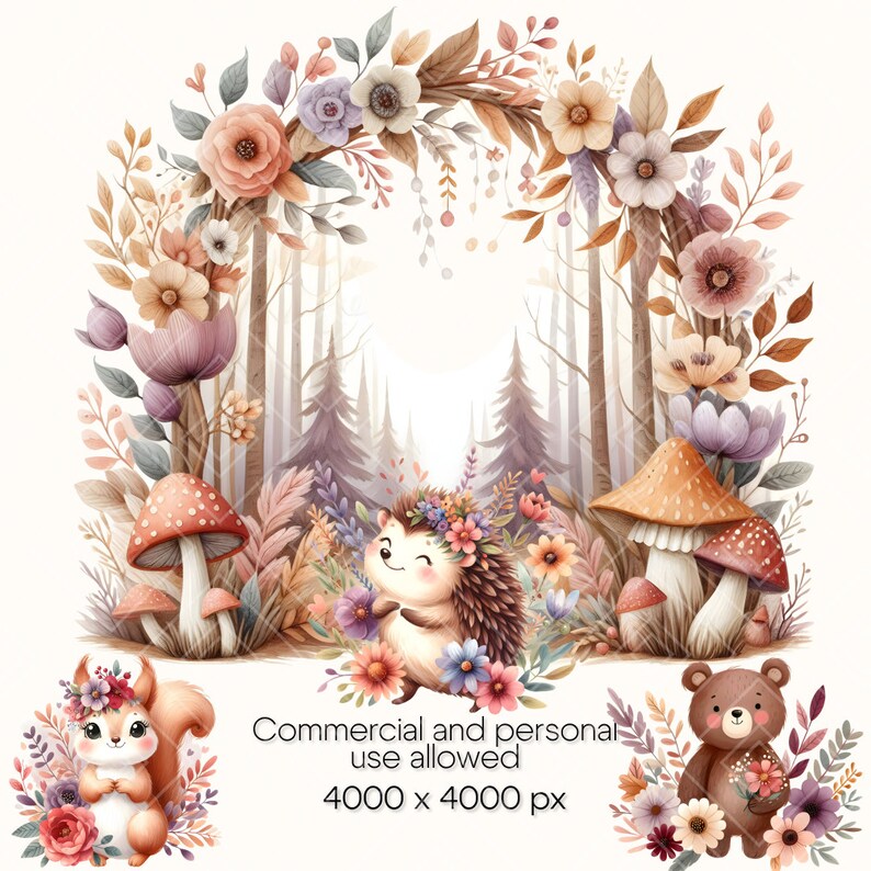 Boho Woodland Animals Clipart Watercolor Bundle, Watercolor Animals ...