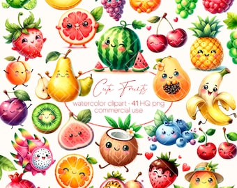 Cute Fruits Clipart, Cute Food, Kawaii Fruit Clipart, Cute Fruit Png ...