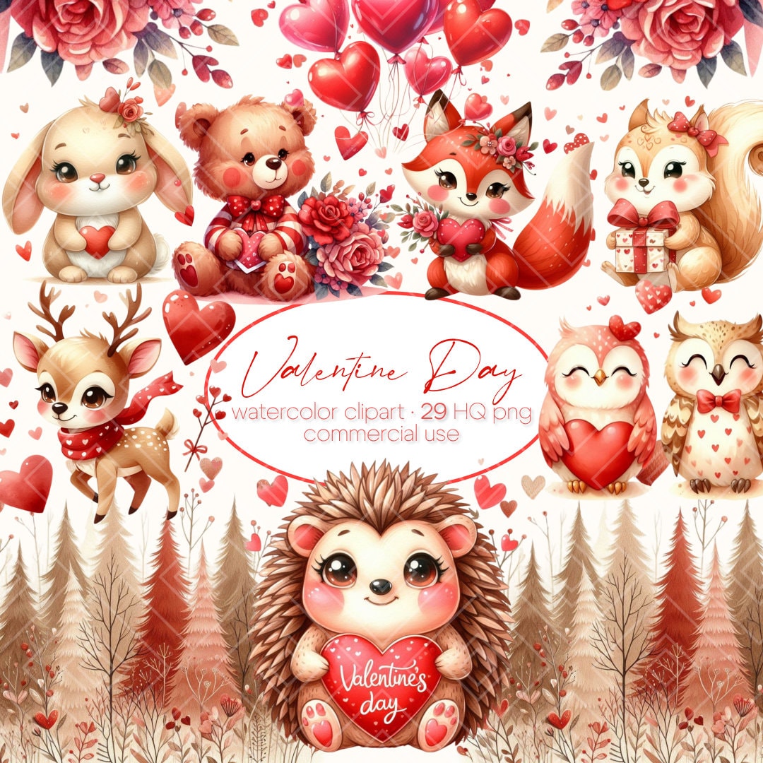 Watercolor Valentine's Day Clipart Bundle, Sweet Valentine Clipart ...