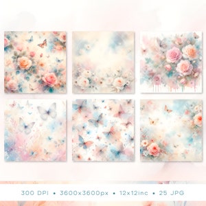 Pastel Floral Watercolor Digital Paper, Wedding Scrapbook Digital Paper ...