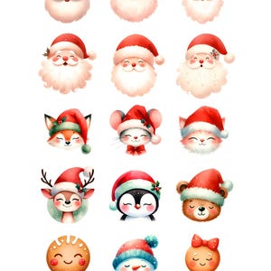 Christmas Faces Clipart, Christmas Elf Clipart, Christmas Animal Faces ...