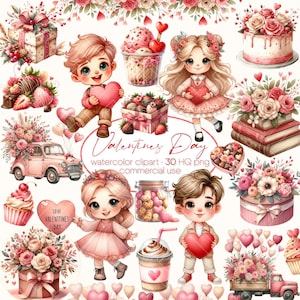 Watercolor Valentines Day Clipart, Sweet Valentine Clipart Bundle ...