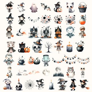 Cute Halloween Watercolor Clipart Bundle, Pumpkin Clipart, Halloween ...
