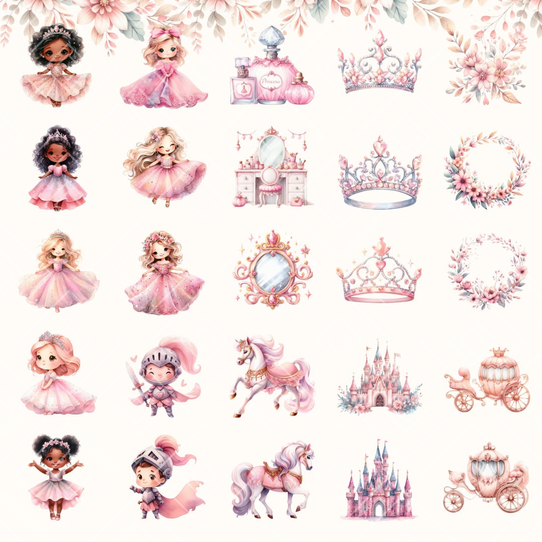 Watercolor Pink Princess Clipart, Little Princess Clipart, Fairytale ...