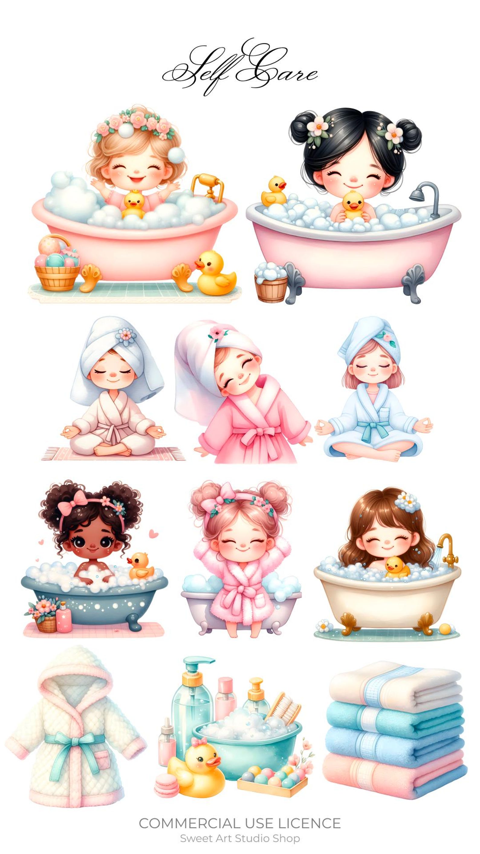 Spa Watercolor Clipart: Self Care Girls, Bath Time (digital Download ...