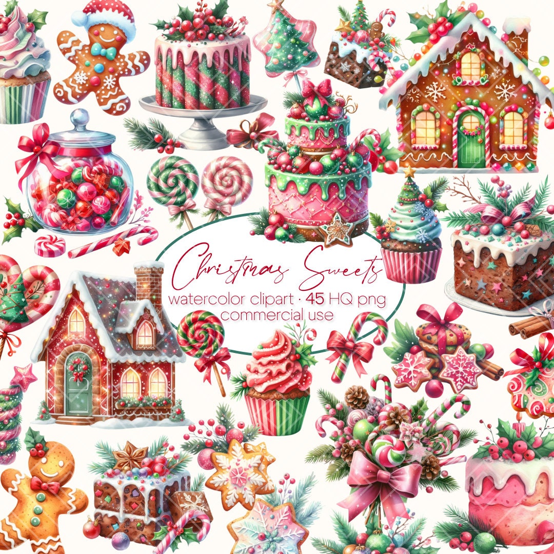 Christmas Candy Clipart, Watercolor Christmas Sweets, Candy Cane PNG ...
