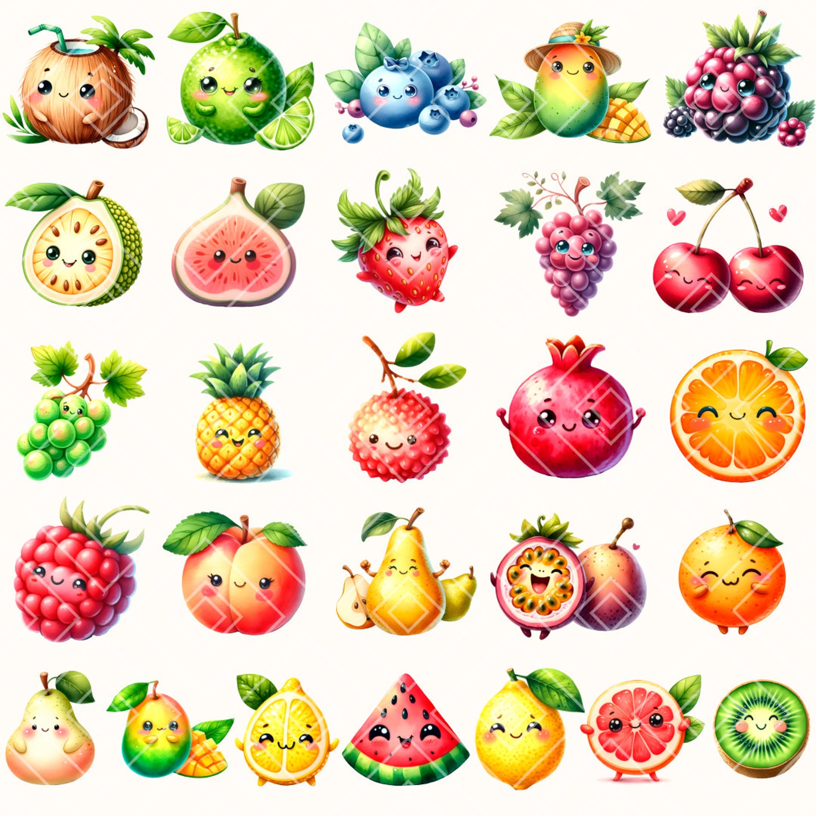 Cute Fruits Clipart, Summer Fruits Clipart, Cute Fruit PNG, Transparent ...