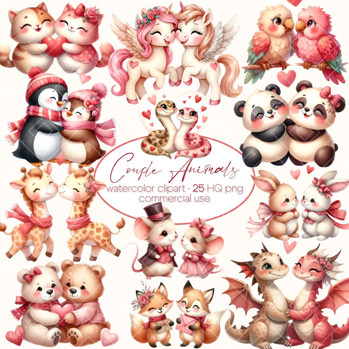Romantic Animal Clipart, Romantic Couple Animal, Animal Couple PNG ...