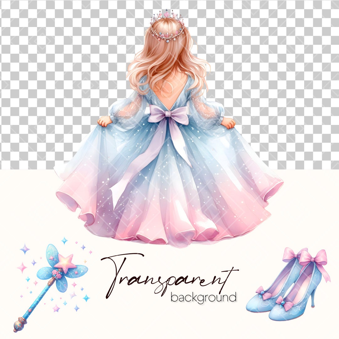 Watercolor Blue Princess Clipart, Little Princess Clipart, Fairytale ...