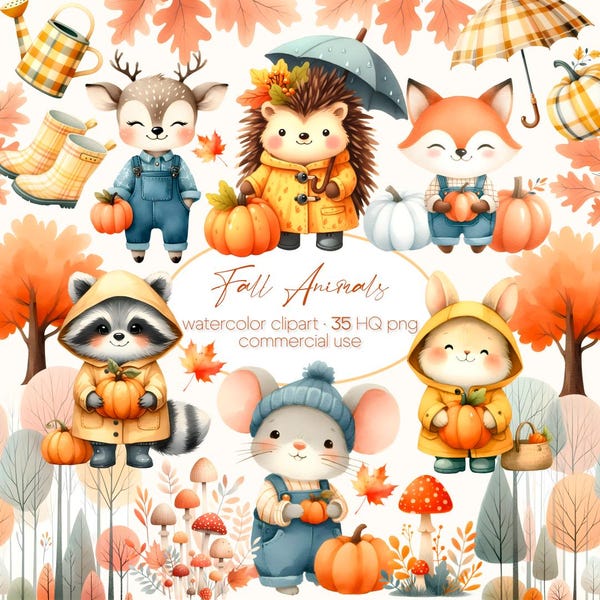 Fall Animals Clipart - Etsy